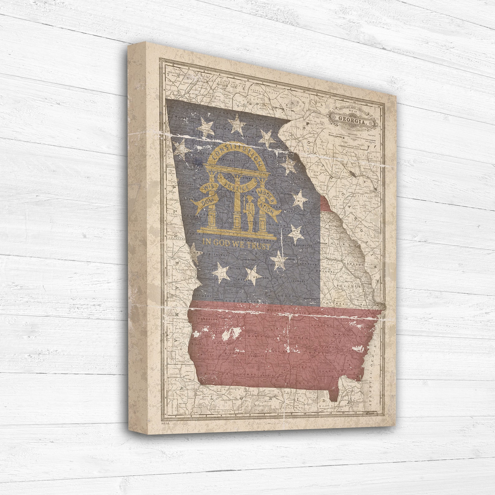 Georgia Vintage State Flag Map Print Georgia Hanging Canvas | Etsy