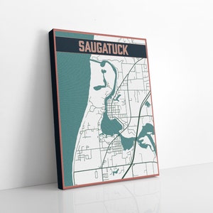 Saugatuck Michigan Street Map | Hanging Canvas Map of Saugatuck ...