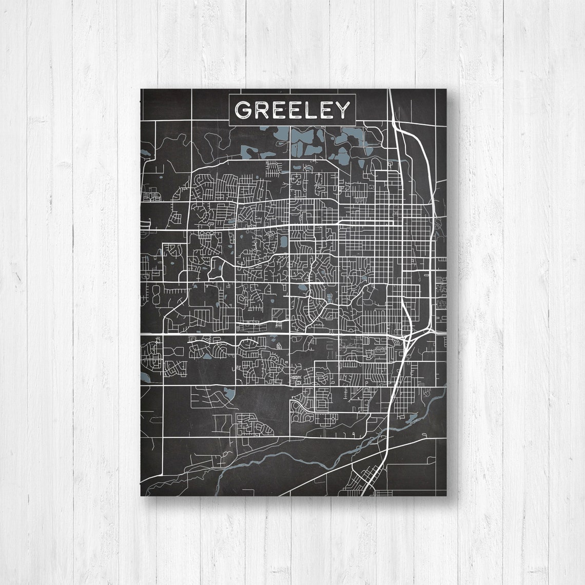 Greeley Colorado Charcoal Street Map | Hanging Canvas Map of Greeley ...