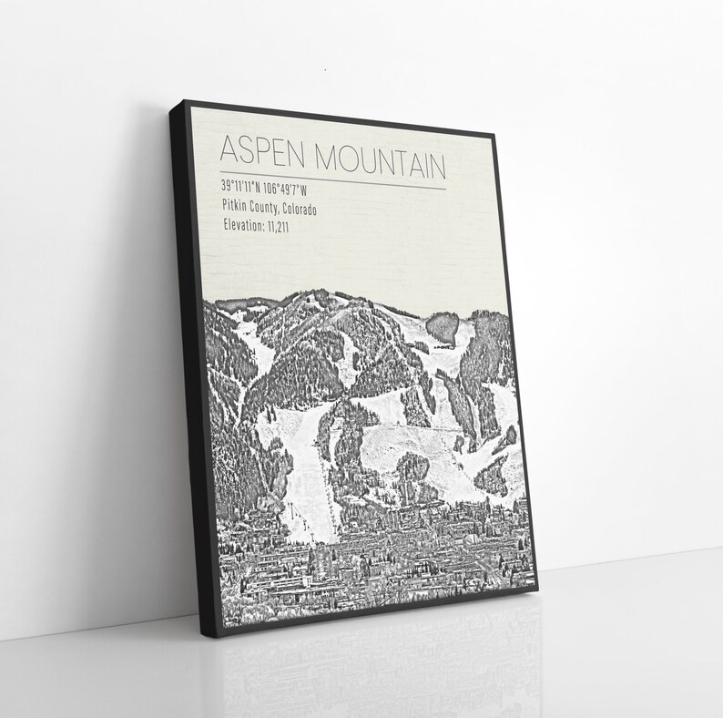 Aspen Mountain Colorado Ski Print | Hanging Canvas Map of Aspen ...