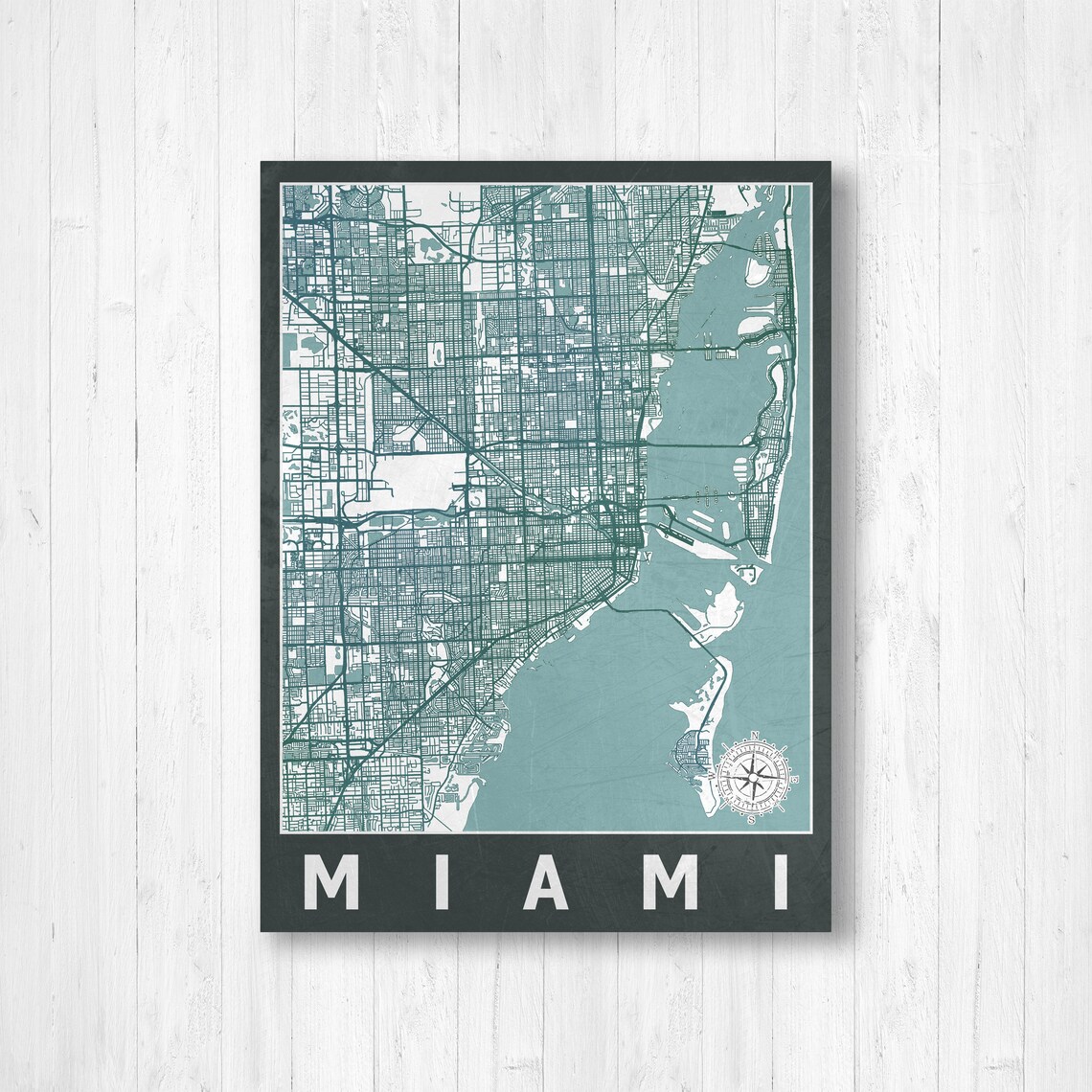 Miami Florida Street Map Hanging Canvas Map of Miami - Etsy
