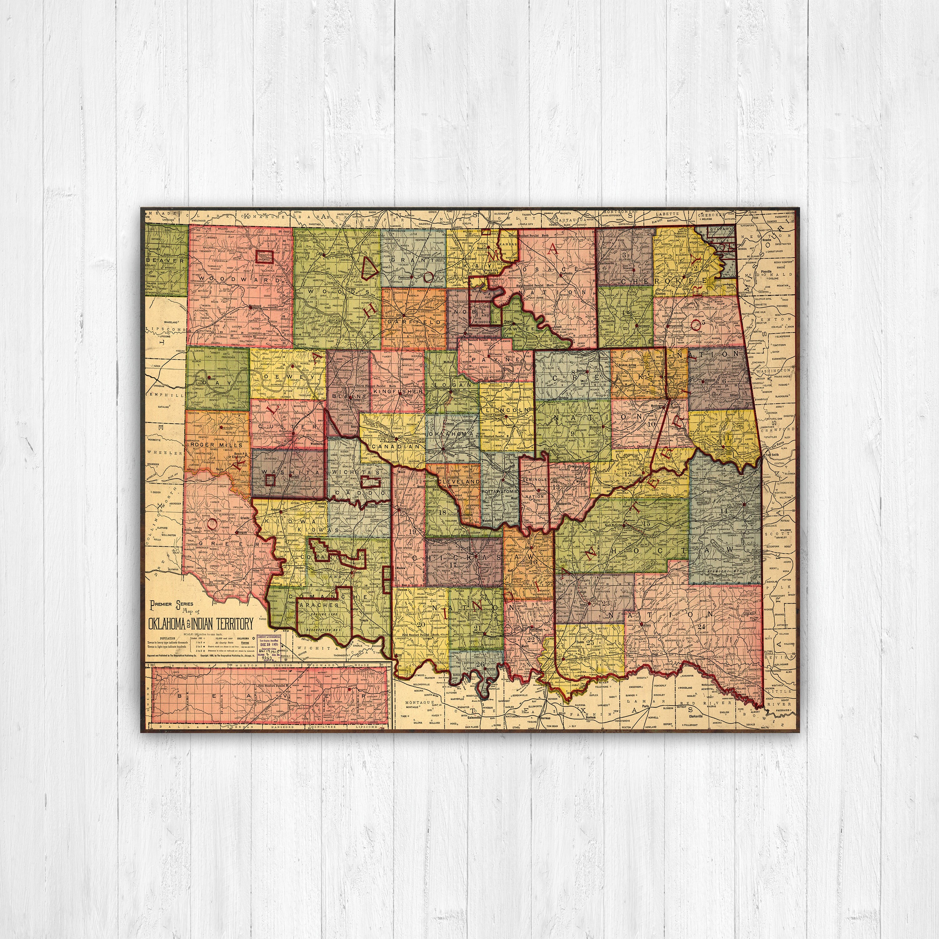 Oklahoma Antique Color State Map Print Oklahoma Canvas Map | Etsy