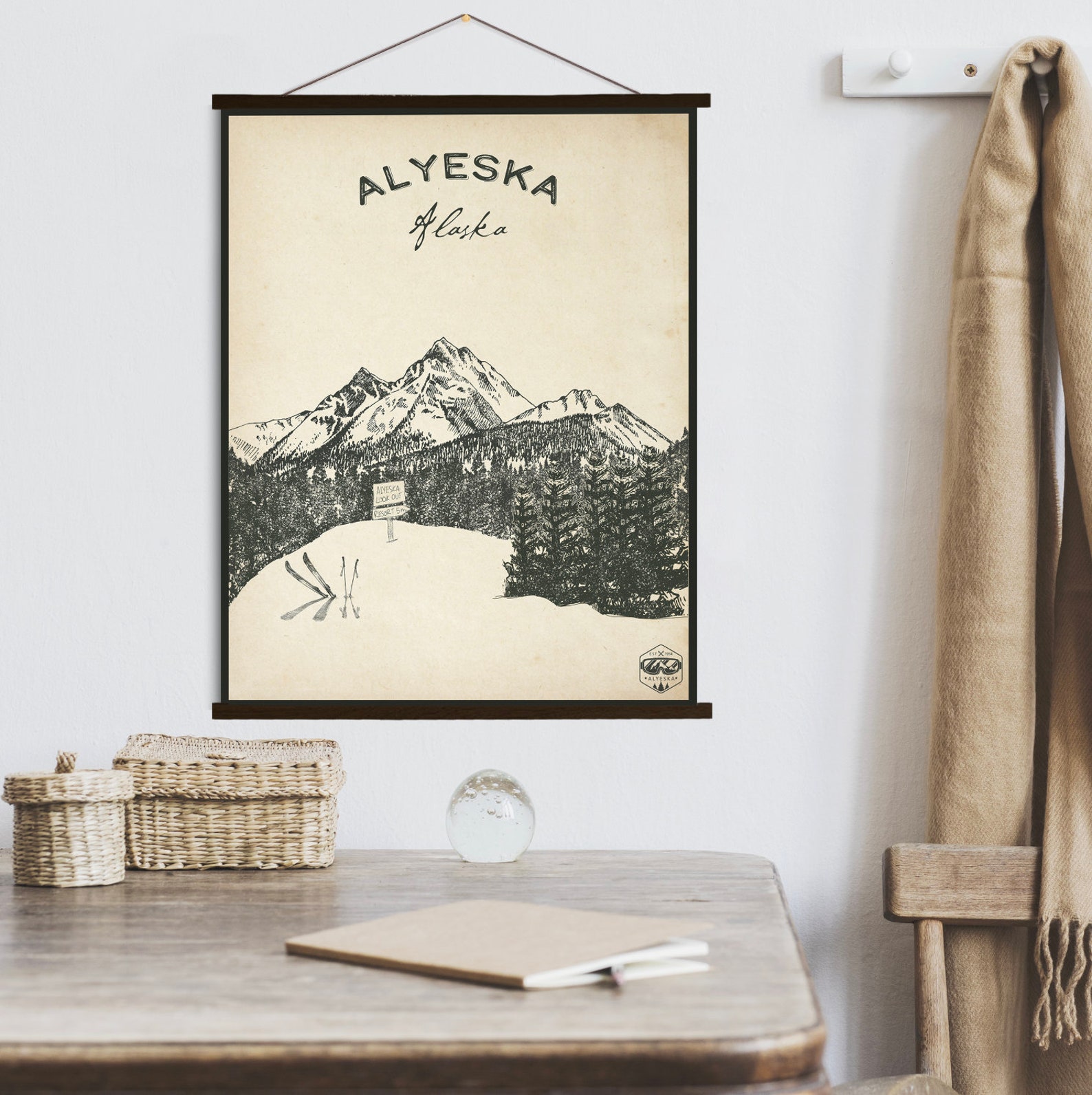 Alyeska Alaska Ski Resort Sketch Print | Hanging Canvas of Alyeska Ski ...