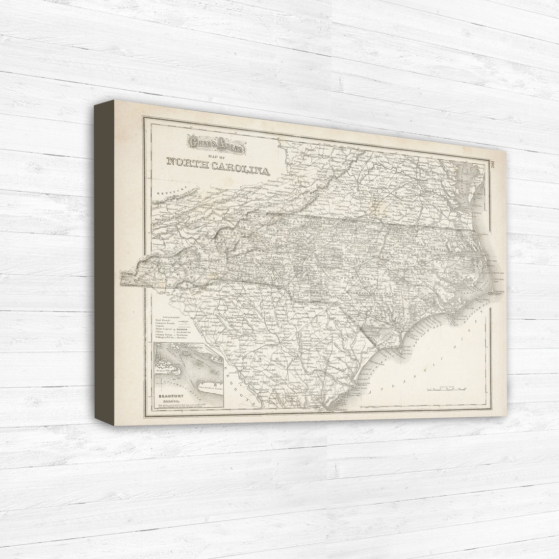 North Carolina Antique State Map Print | North Carolina Canvas Map Art ...