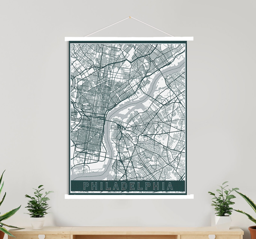 Philadelphia Pennsylvania Street Map | Hanging Canvas Map of ...