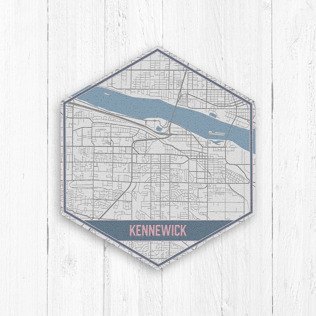Kennewick Washington Street Map, Kennewick Washington Hexagon, Gray and ...