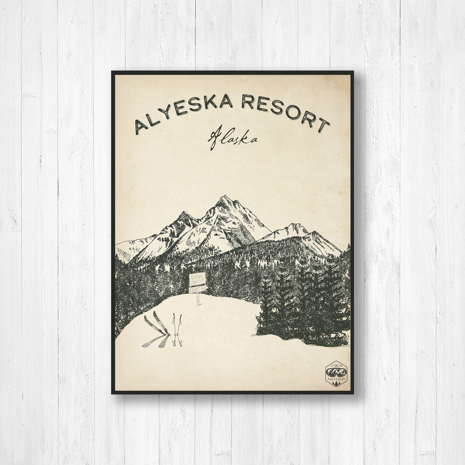 Alyeska Alaska Ski Resort Sketch Print | Hanging Canvas of Alyeska Ski ...