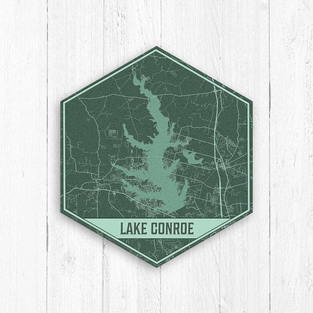 Lake Conroe Texas Hexagon Print, Lake Conroe Canvas, Green Lake Map ...