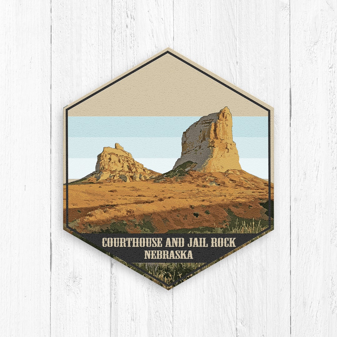 Courthouse and Jail Rock Nebraska Hexagon Illustration by Printed ...