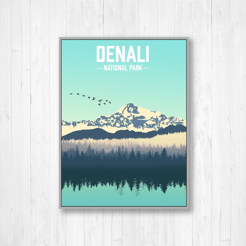 Denali National Park Alaska Modern Illustration Print Denali - Etsy