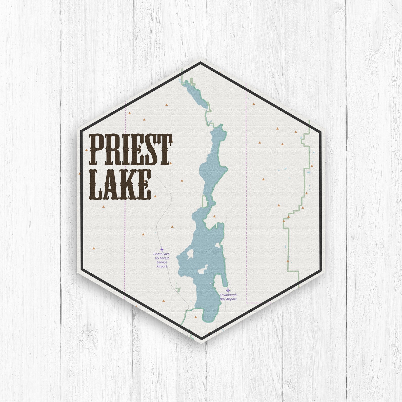 Priest Lake Idaho Hexagon Lake Map by Printed Marketplace - Etsy