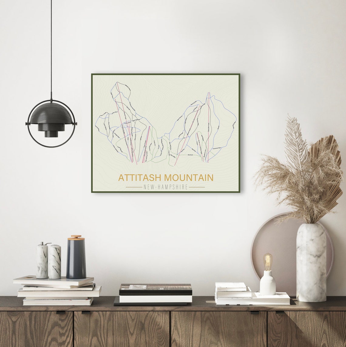Attitash Mountain New Hampshire Ski Trail Map | Hanging Canvas of ...