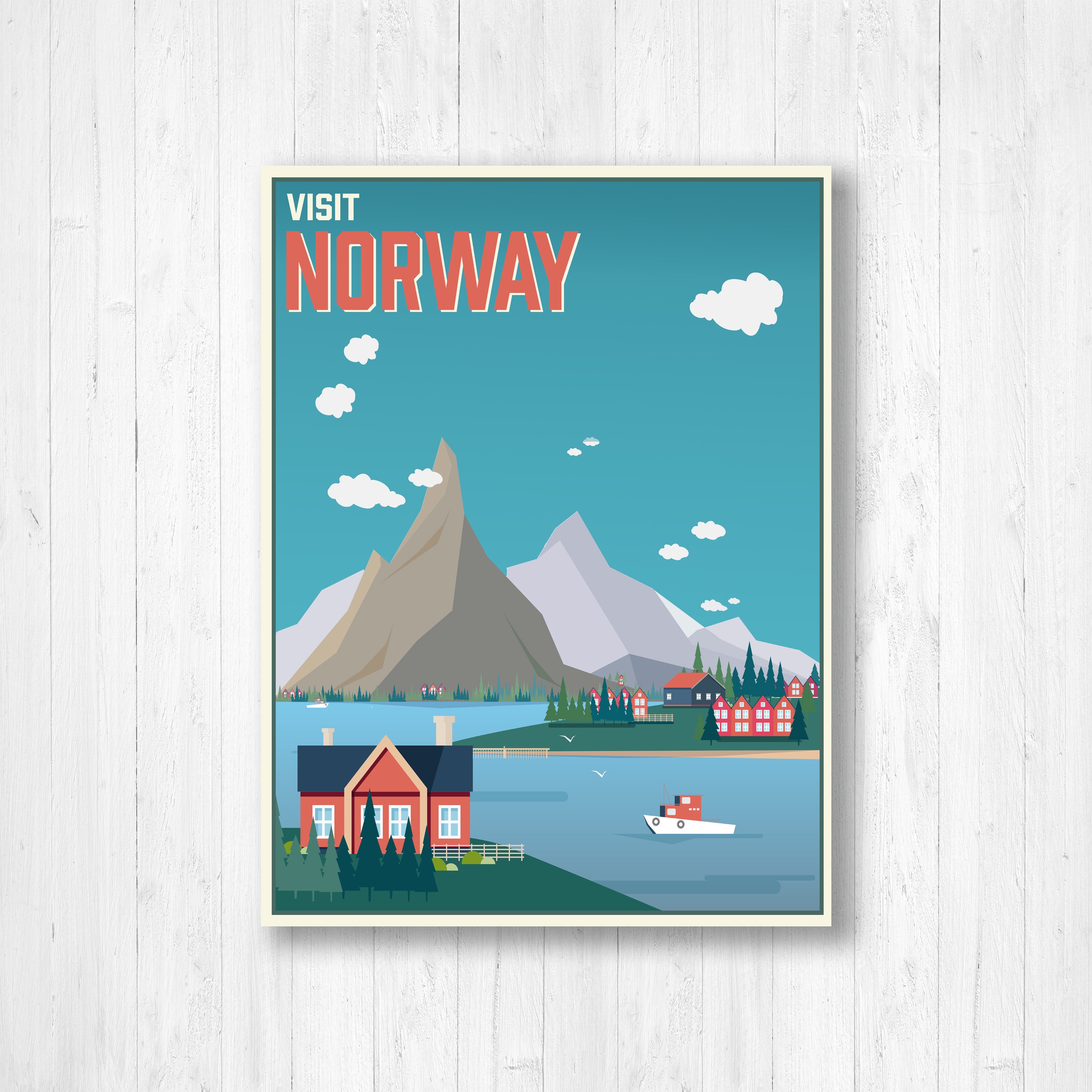 Norway Modern Illustration Print Norway Magnetic Poster | Etsy