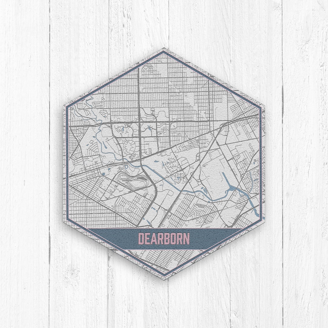 Dearborn Michigan Street Map, Dearborn Michigan Hexagon, Gray and Blue ...