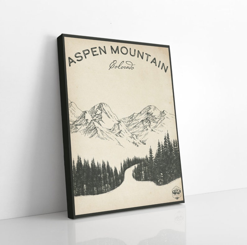 Aspen Mountain Colorado Ski Resort Sketch Print | Hanging Canvas of ...