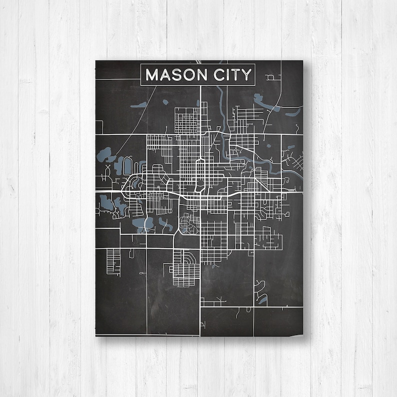 Mason City Iowa Charcoal Street Map Hanging Canvas Map of - Etsy