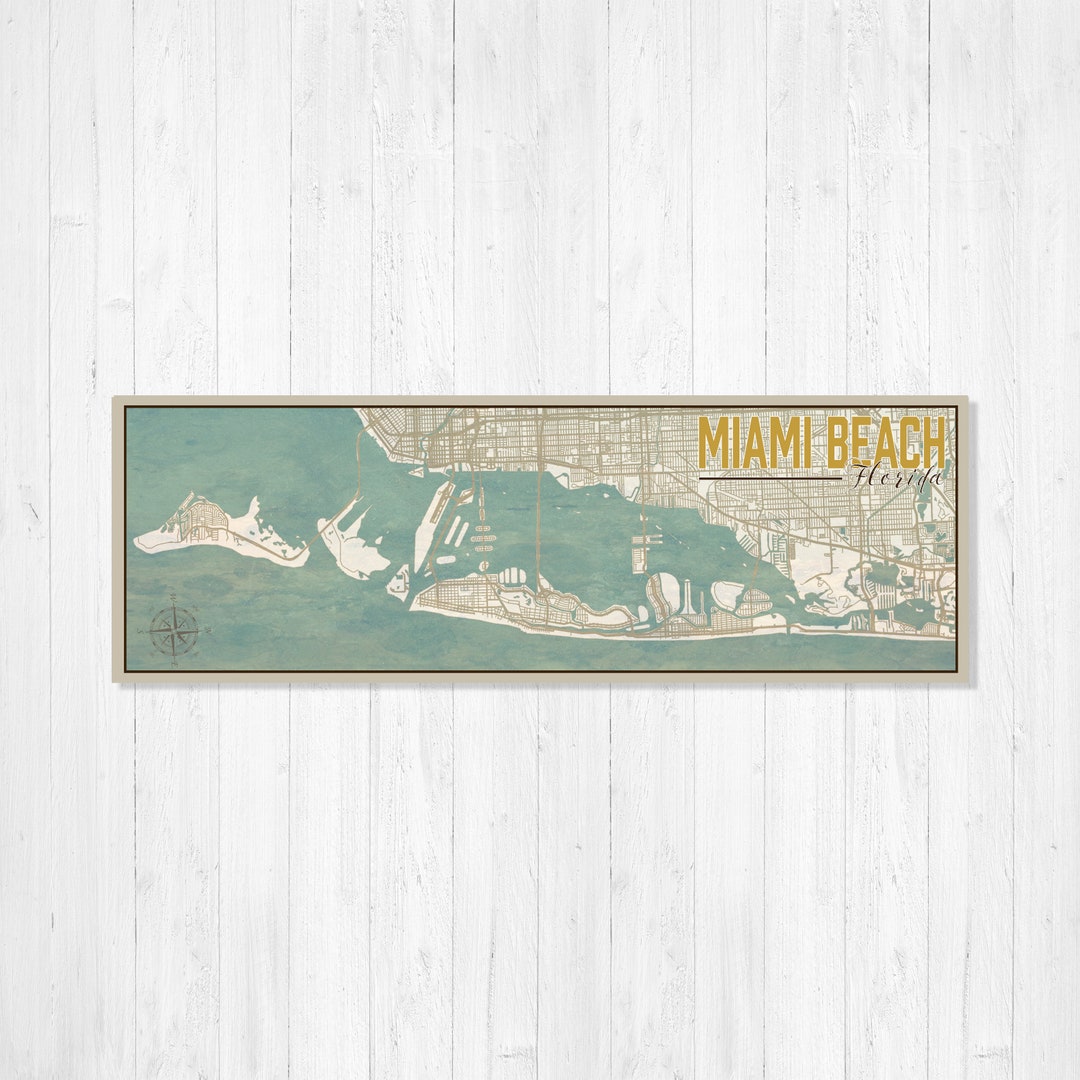 Miami Beach Florida Nautical Street Map | Hanging Canvas Map of Miami ...