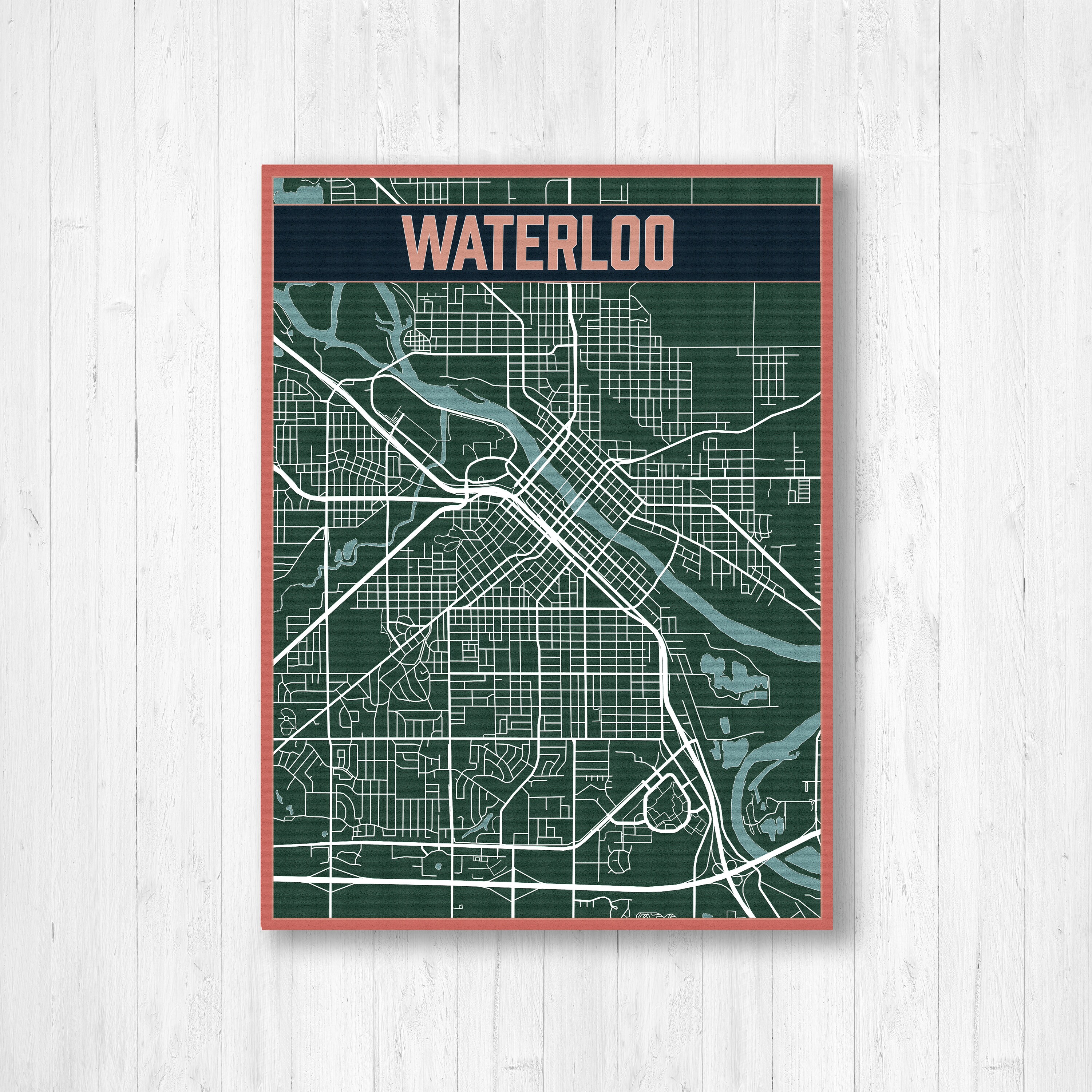 Waterloo New York Street Map | Hanging Canvas Map of Waterloo NY ...