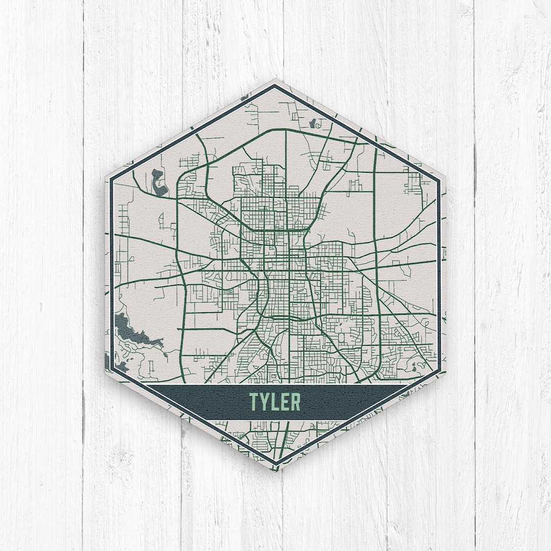 Tyler Texas Street Map, Hexagon Map, Hexagon Canvas, Travel Collection ...