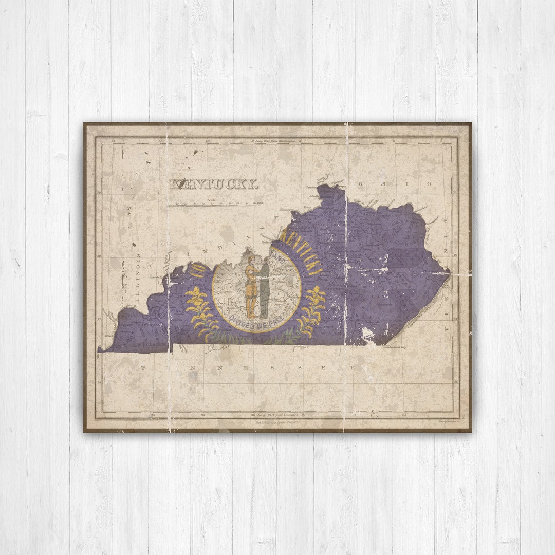 Kentucky Vintage State Flag Map Print | Kentucky Hanging Canvas Map Art ...