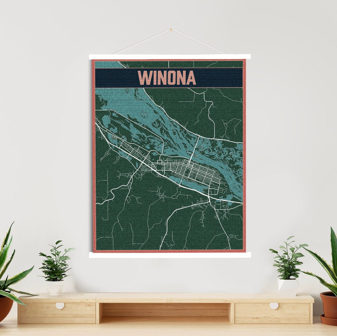 Winona Minnesota Street Map Hanging Canvas Map of Winona | Etsy