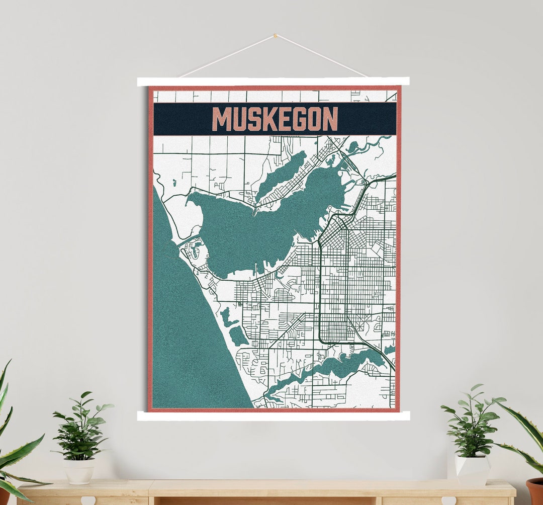 Muskegon Michigan Street Map | Hanging Canvas Map of Muskegon | Printed ...