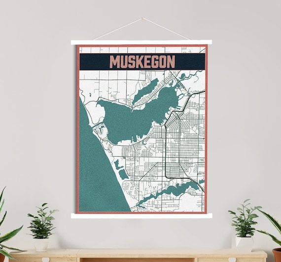 Muskegon Michigan Street Map Hanging Canvas Map of Muskegon | Etsy