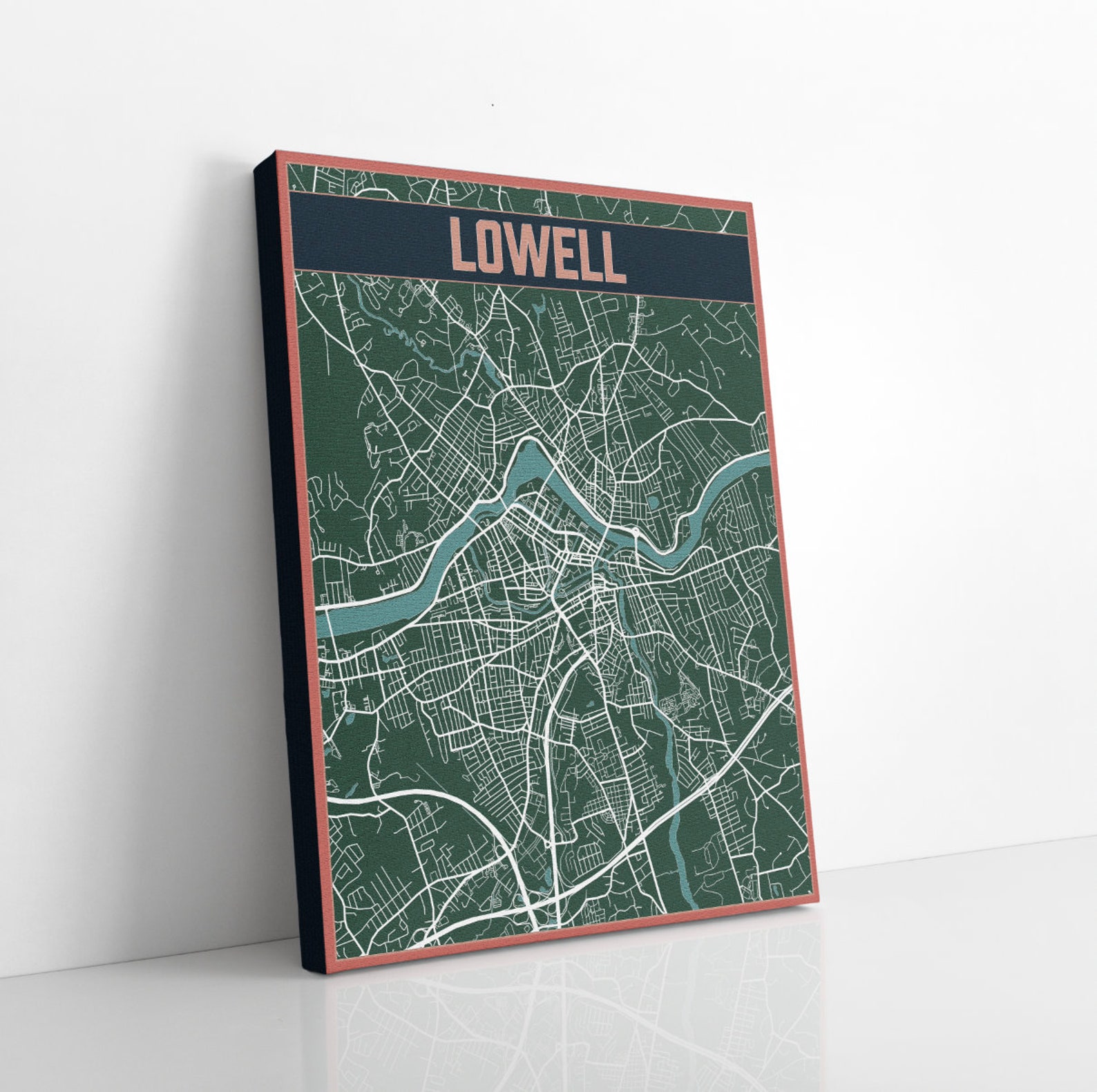 Lowell Massachusetts City Street Map | Hanging Canvas Map of Lowell ...