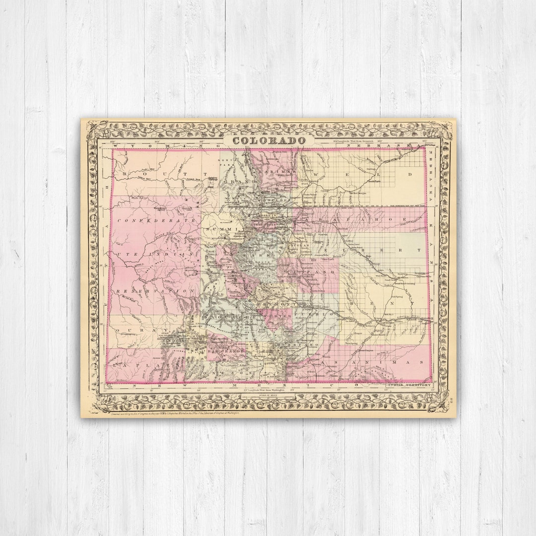 Colorado Antique Color State Map Print | Colorado Canvas Map Art ...
