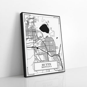 Butte Montana Street Map | Hanging Canvas Map of Butte | Printed ...