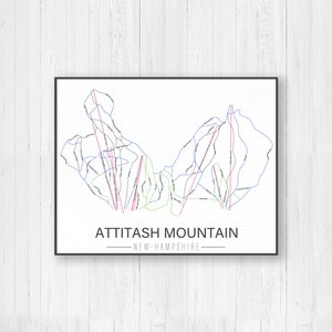 Attitash Mountain New Hampshire Ski Trail Map | Hanging Canvas of ...