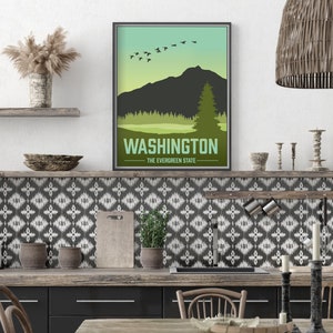 Washington State Modern Illustration Print | Washington the Evergreen ...