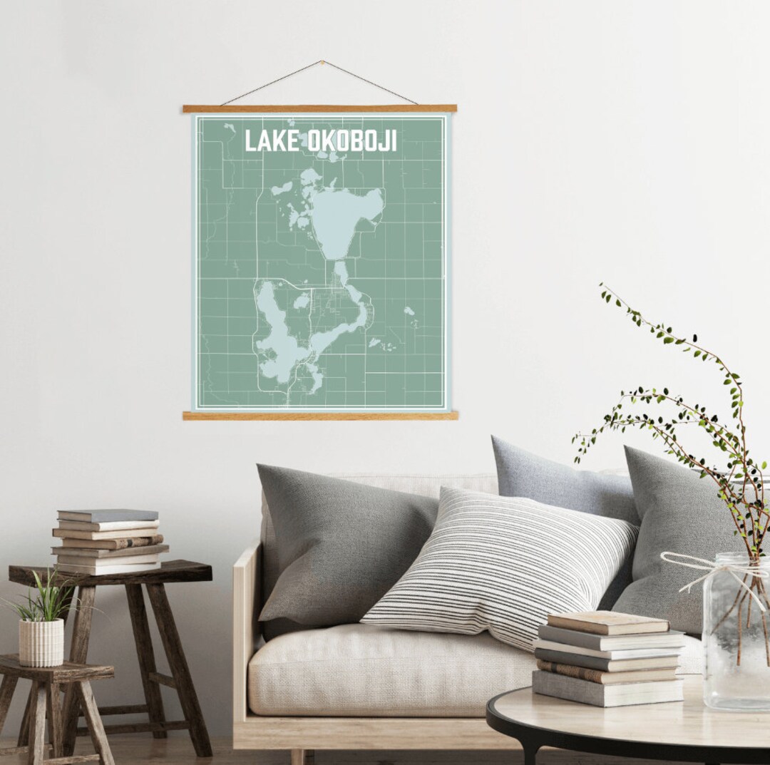 Lake Okoboji Iowa Street Map Print | Lake Okoboji Magnetic Poster Frame ...