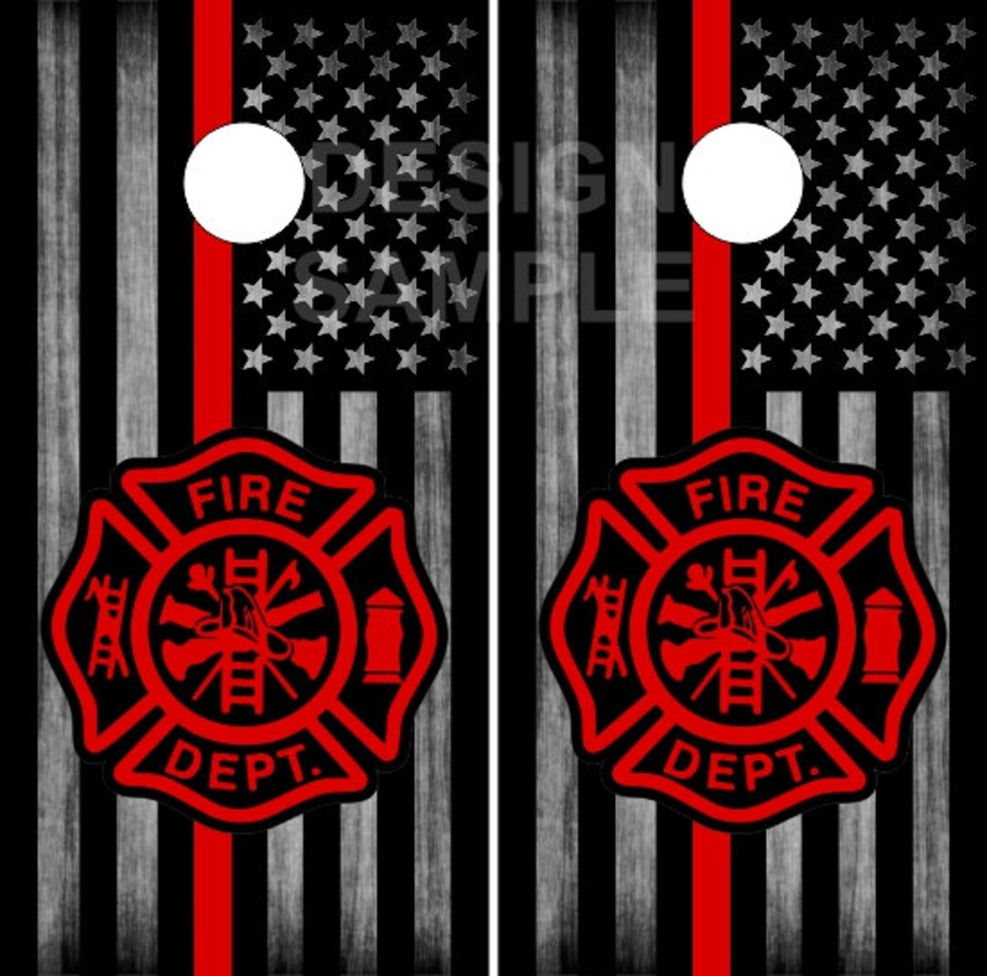 Burnt Grey Wood Thin Red Line Cornhole Wrap Bag Toss Decal Skin Sticker ...