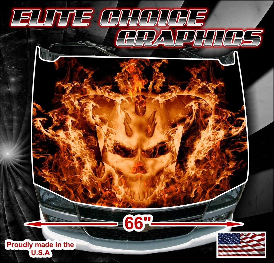 Demonic Skull Flames Vinyl Hood Wrap Bonnet Decal Sticker Graphic ...