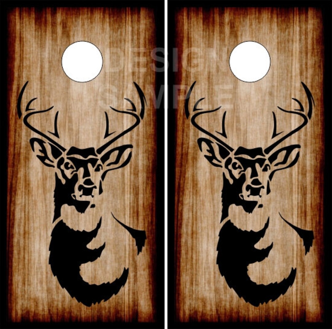 Buck Head Burnt Wood Cornhole Wrap Bag Toss Decal Skin Sticker Wraps ...
