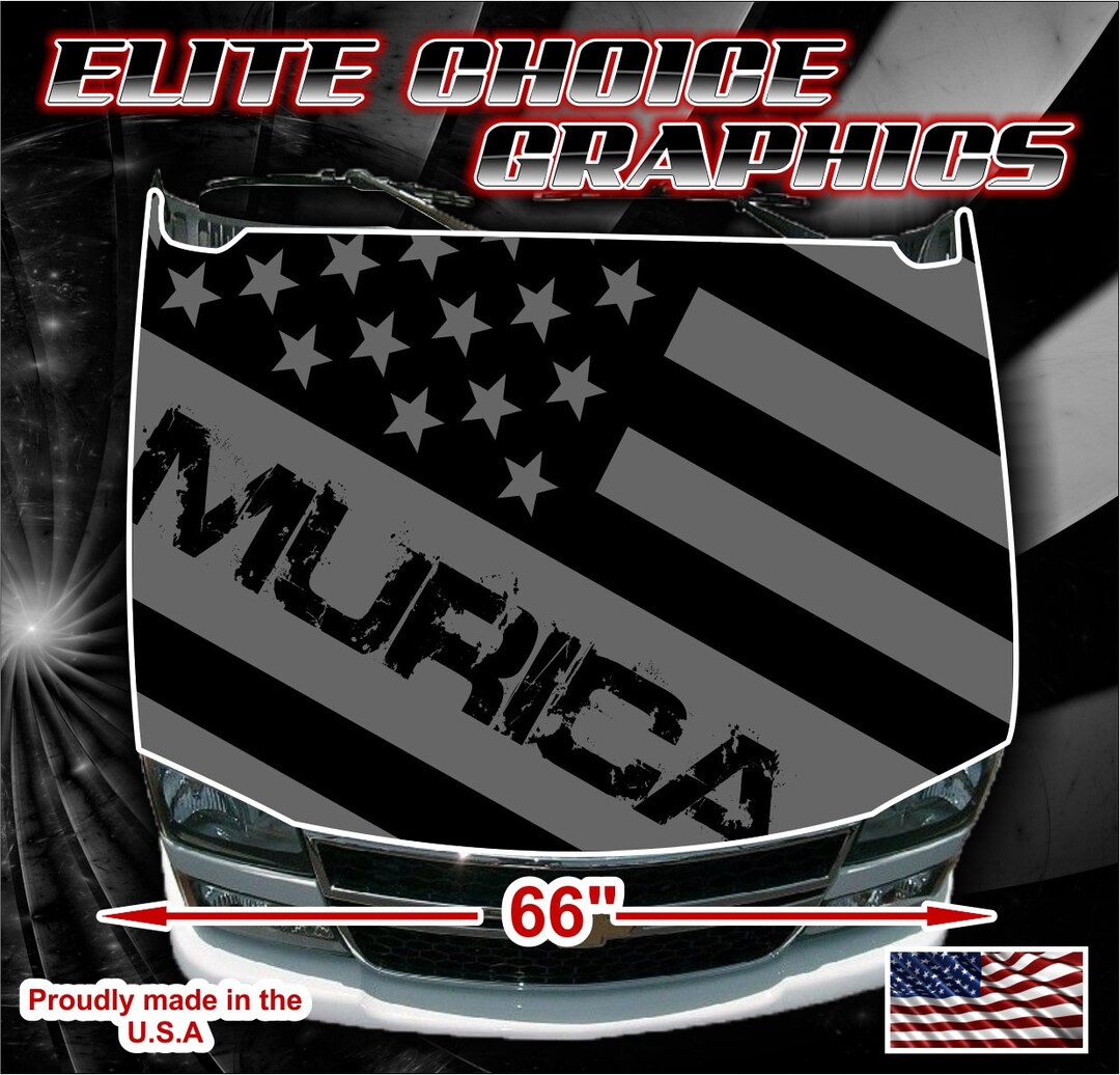 Murica Gray American Flag 2 Vinyl Hood Wrap Bonnet Decal Sticker ...
