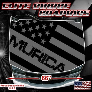 Murica Gray American Flag 2 Vinyl Hood Wrap Bonnet Decal Sticker ...