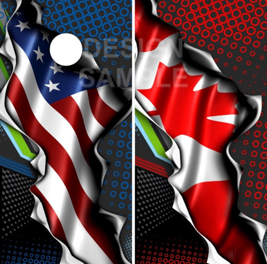 American Canadian Flag Rip Cornhole Wrap Bag Toss Decal Skin Sticker ...