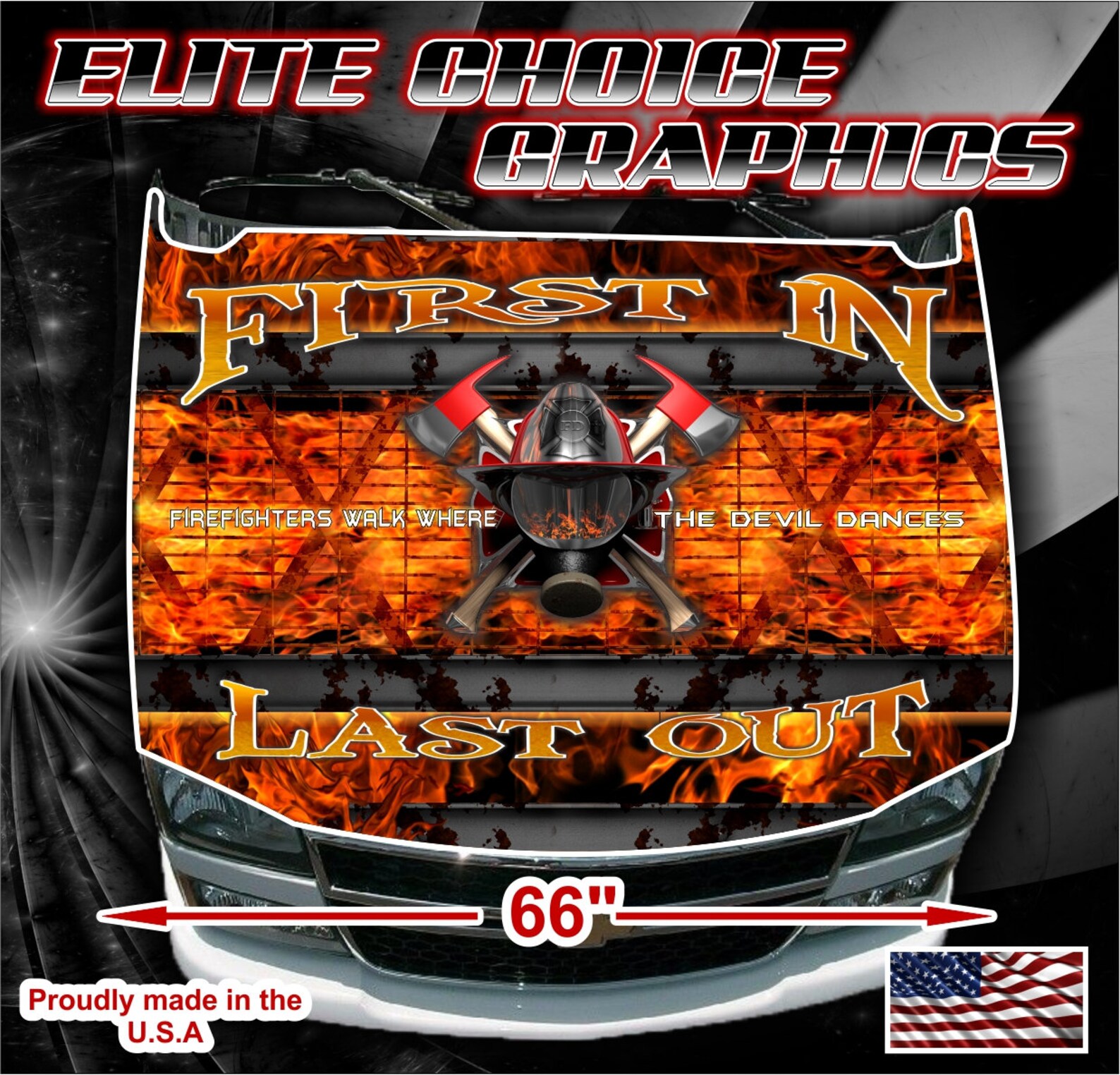 Firefighter First in Devil Walk Vinyl Hood Wrap Bonnet Decal Sticker ...