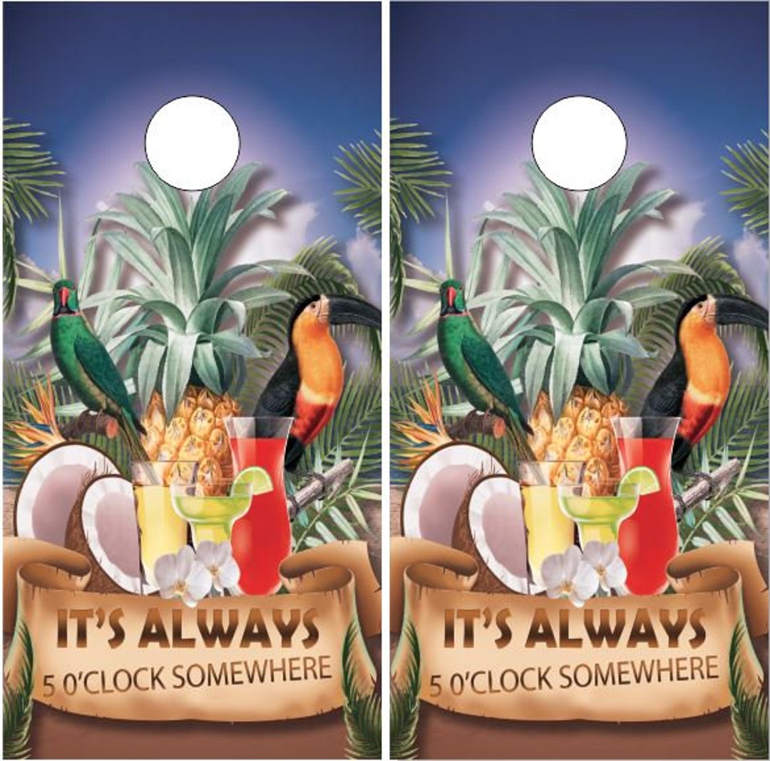 5 O'clock Beach Scene Parrot Cornhole Wrap Bag Toss Decal Skin Sticker ...