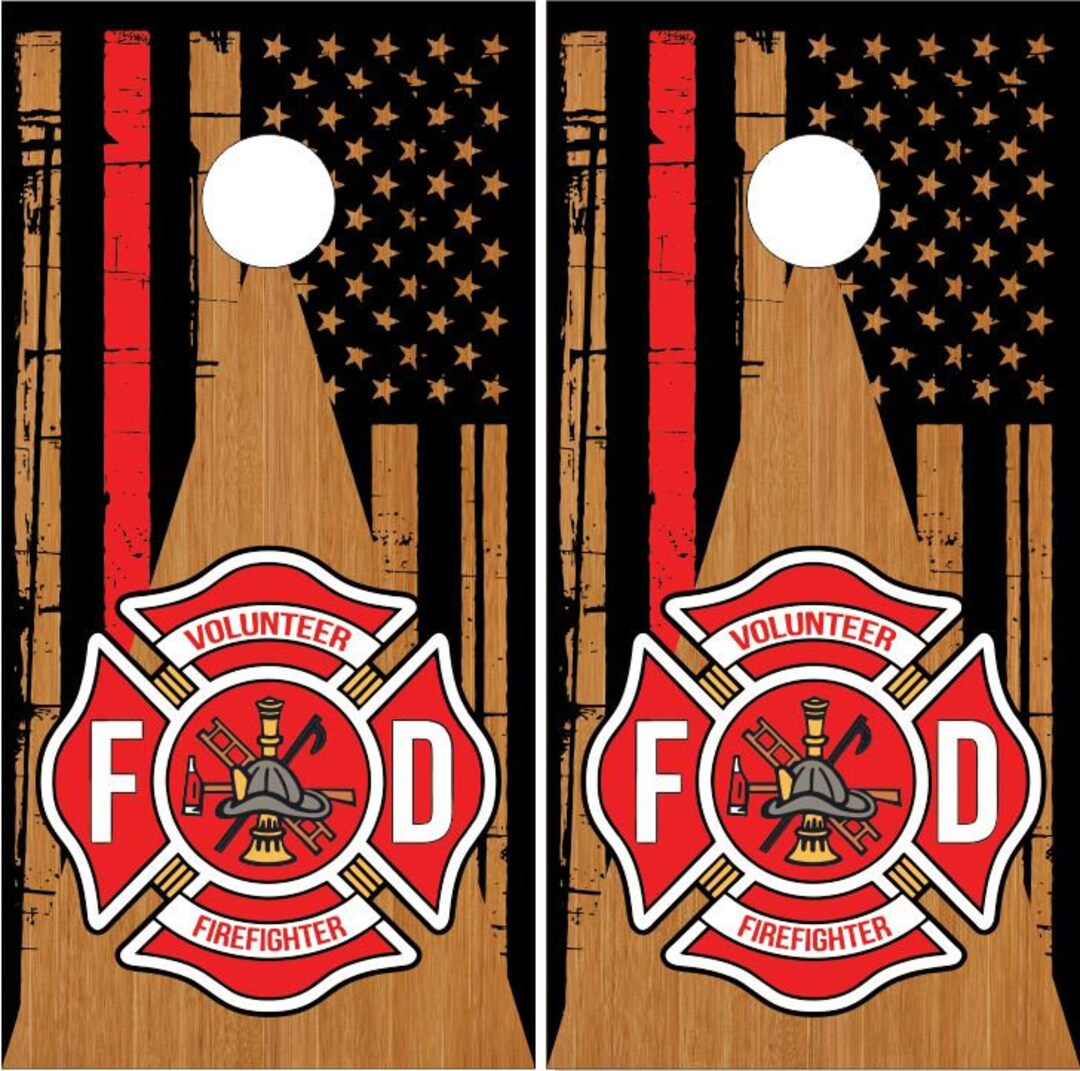 Volunteer Firefighter Flag Wood Cornhole Wrap Bag Toss Decal Skin ...