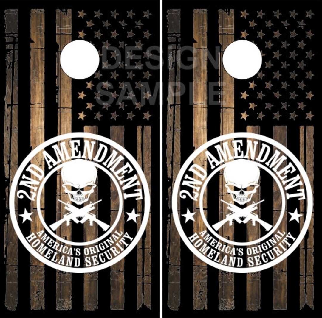 Second Amendment American Flag Burnt Wood Cornhole Wrap Bag Toss Decal ...
