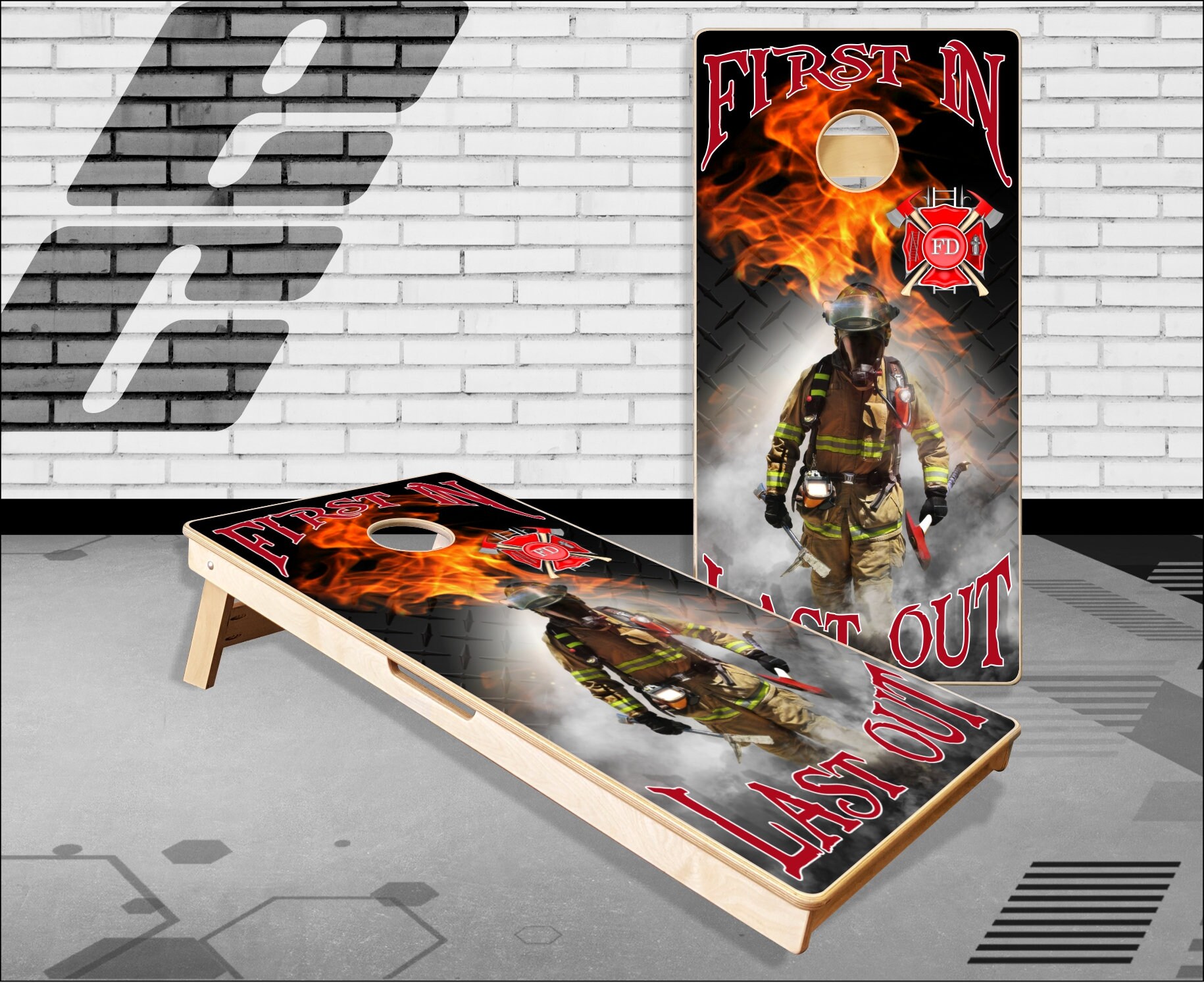 Firefighter Walk Flames Cornhole Boards Bag Toss Baggo Game | Etsy