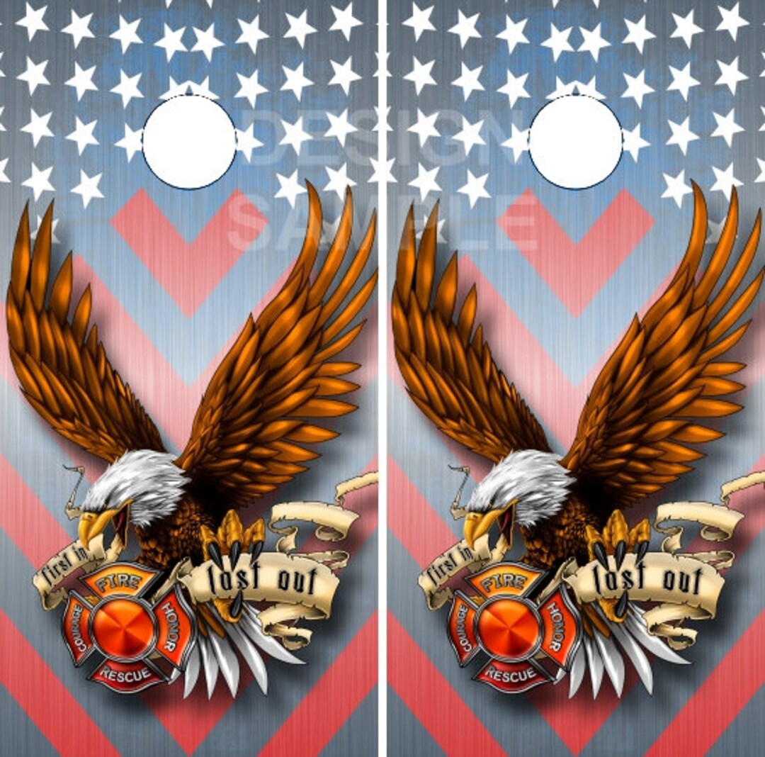 Firefighter Eagle Stars Cornhole Wrap Bag Toss Decal Skin Sticker Wraps ...
