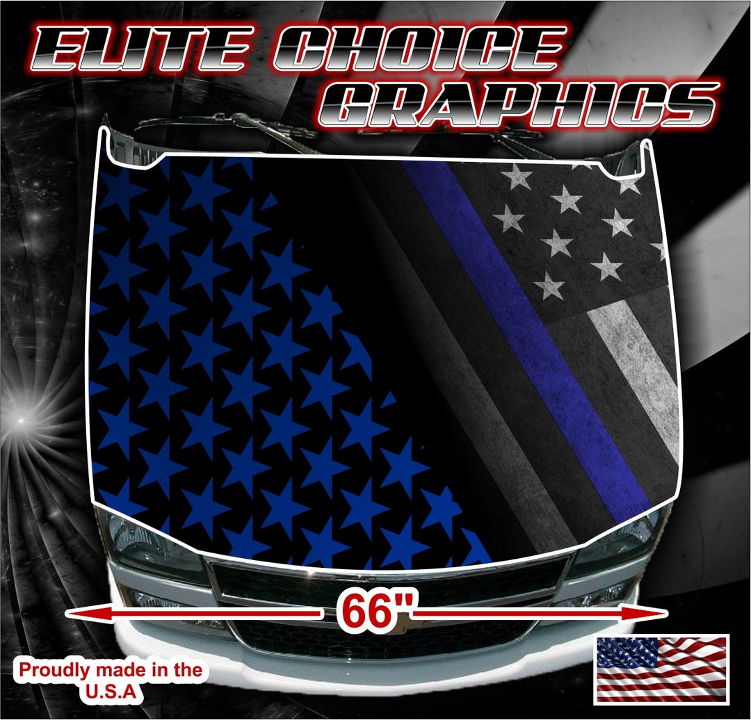 Police Thin Blue Line Flag Vinyl Hood Wrap Bonnet Decal Sticker Graphic ...