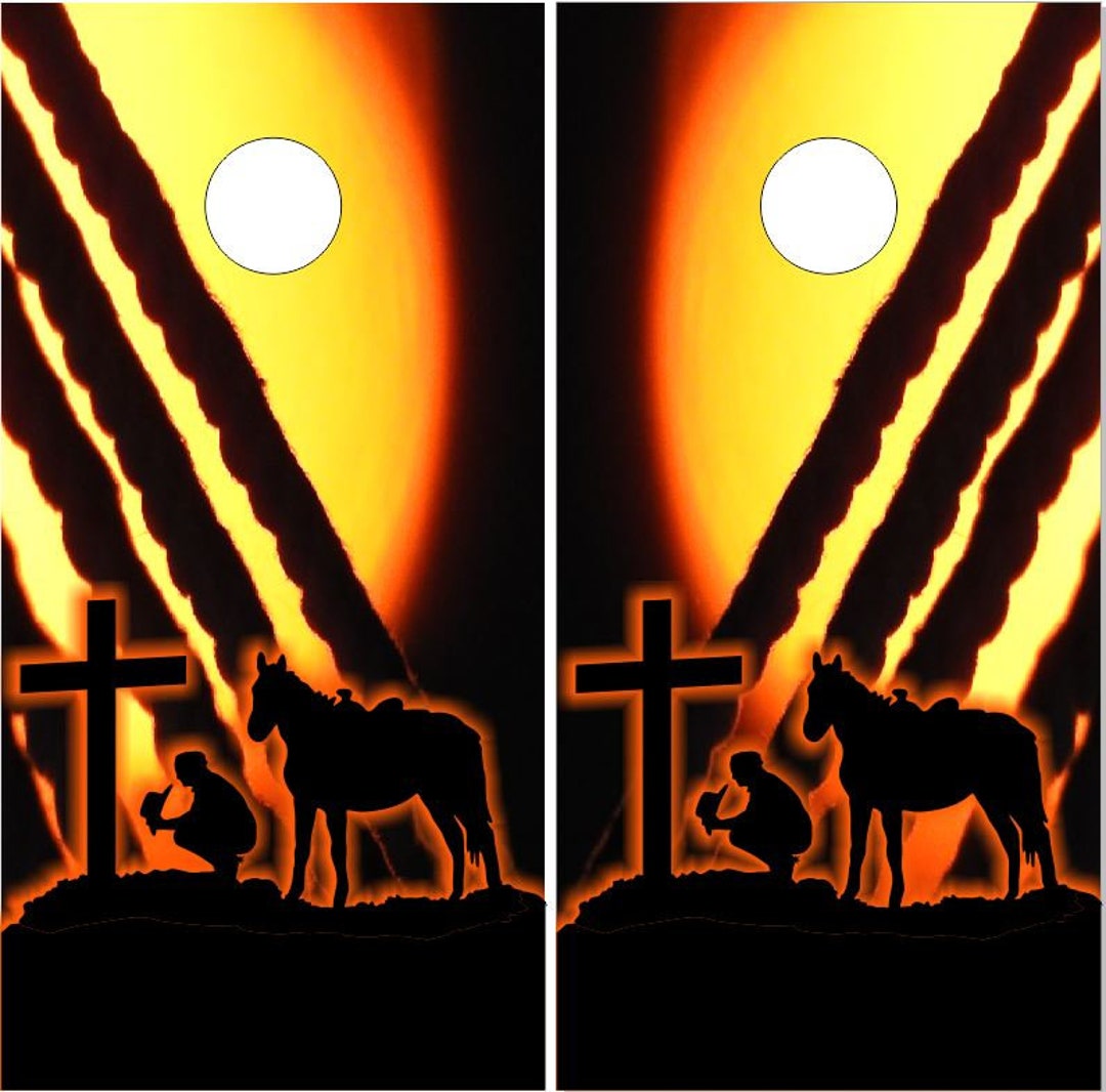 Christian Cowboy Sunset Cornhole Wrap Bag Toss Decal Skin Sticker Wraps ...