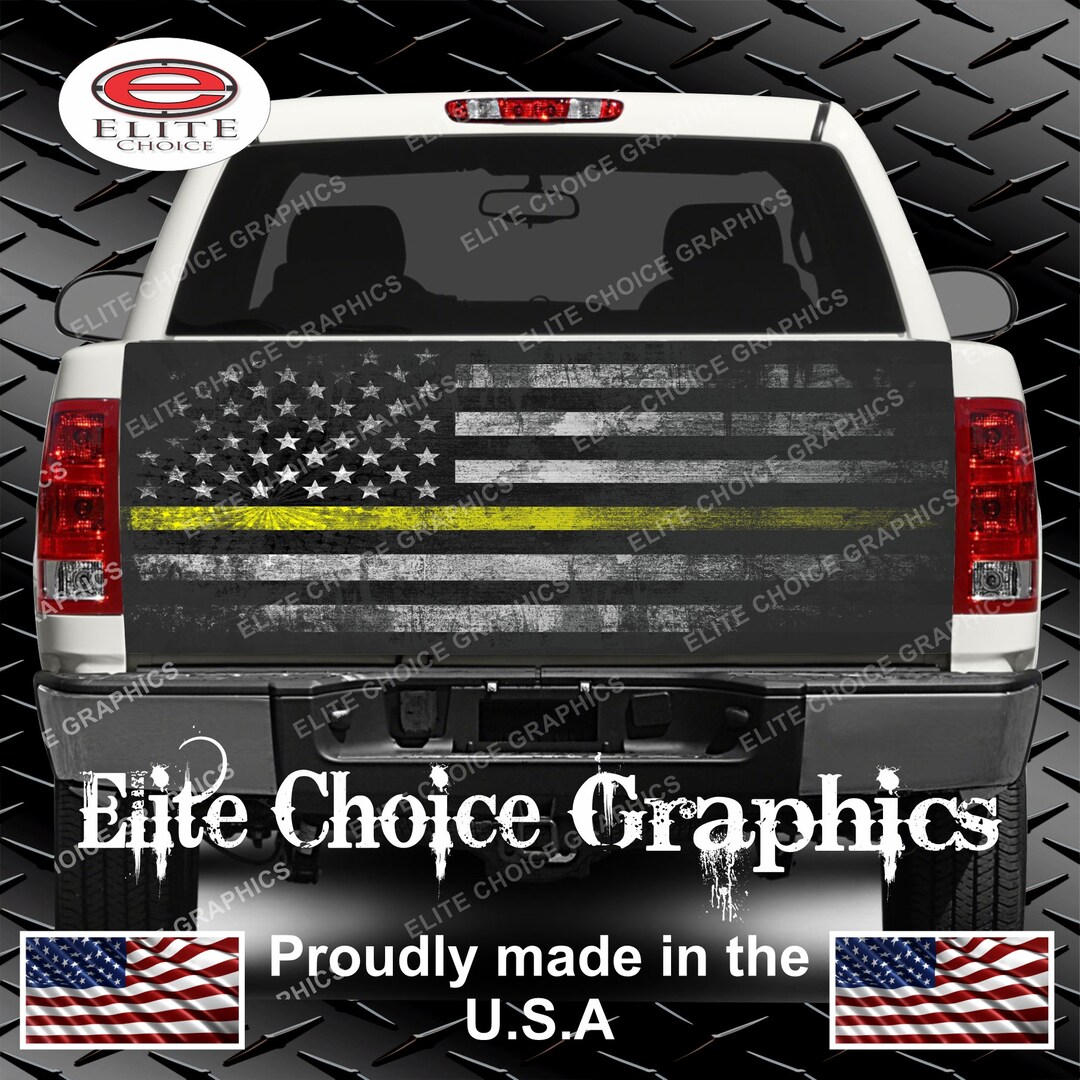 Tow Truck Distressed Thin Yellow Line Flag Truck Tailgate Wrap Vinyl ...