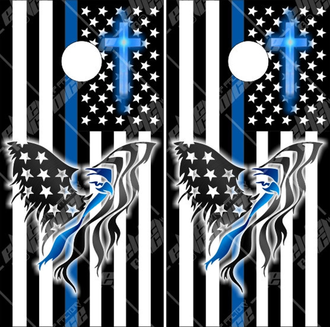 Thin Blue Line Eagle Flag Cornhole Wrap Bag Toss Decal Skin Sticker ...