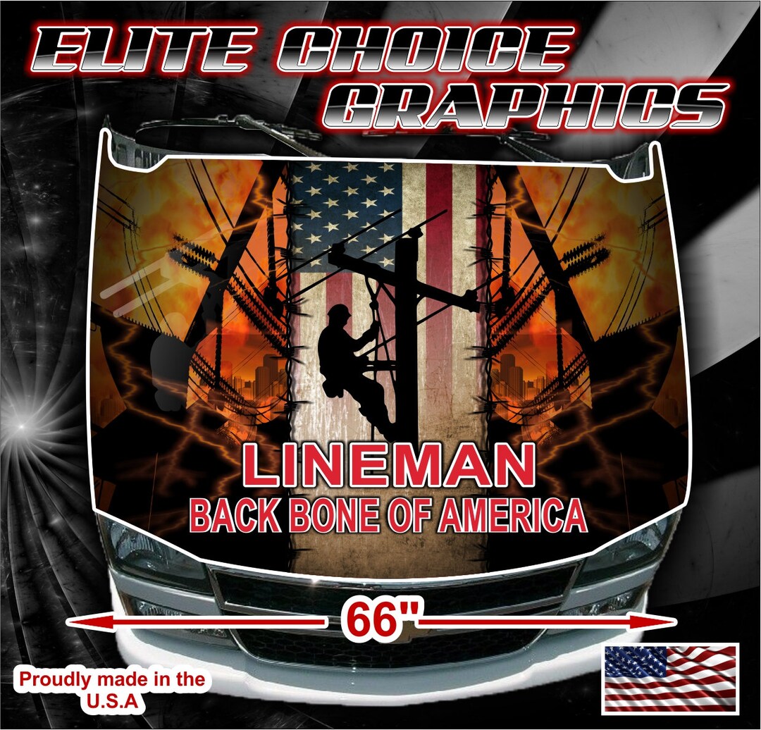 Wicked Wire Lineman Backbone American Flag Vinyl Hood Wrap Bonnet Decal Sticker Graphic ...